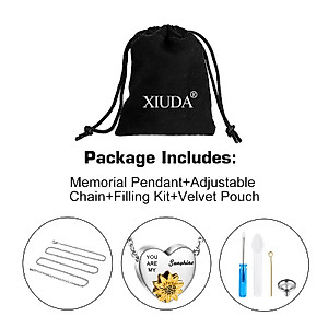 XIUDA Heart Ashes Necklace Urn Necklace with Sunflower You Are My Sunshine Cremation Necklace for Ashes Cremation Jewelry for Human Ashe Memorial Necklace with Flower