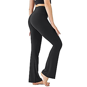 UMSIFEY Women’s Black Flare Yoga Pants, Buttery Soft High Waisted Casual Bootcut Leggings Workout Lounge Palazzo Pants
