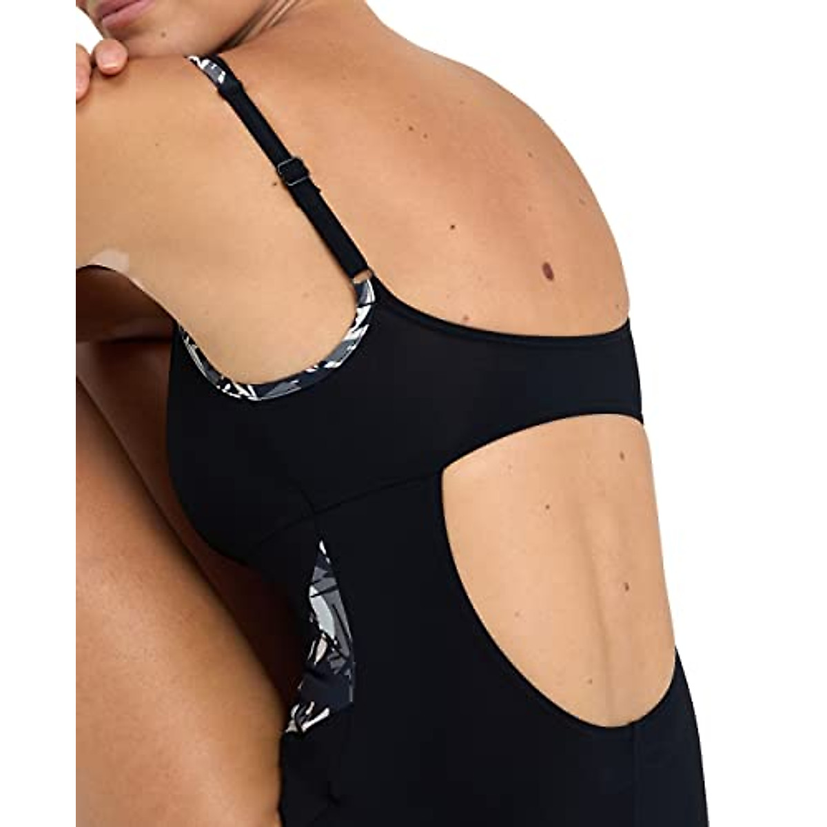 Arena Women's Standard Bodylift Francy Strap Back B-Cup Swimsuit, Black-White Multi, 40