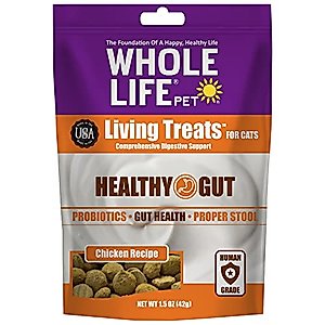 Whole Life Pet Living Treats for Cats – Healthy Gut with Chicken and Yogurt – Human Grade, Probiotics, Easy Digestion, Sensitive Stomachs - Made in The USA