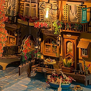 YUXUEWEN DIY Book Nook Kit, 3D Wooden Puzzle Bookend Bookshelf Decor with LED, Book Nook Kits for Adults, DIY Miniature Dollhouse Kit Model, Gifts for Crafts Hobbies Adults Teens