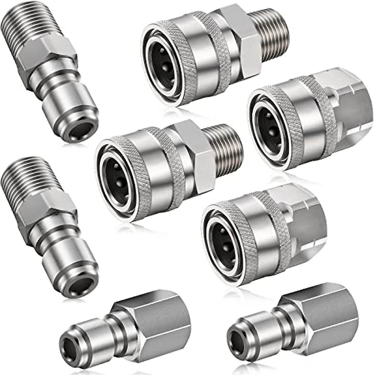 Hotop 4 Sets NPT 3/8 Inch Stainless Steel Male & Female Quick Connector Kit Pressure Washer Adapters Hose Quick Connector(Internal & External Thread)