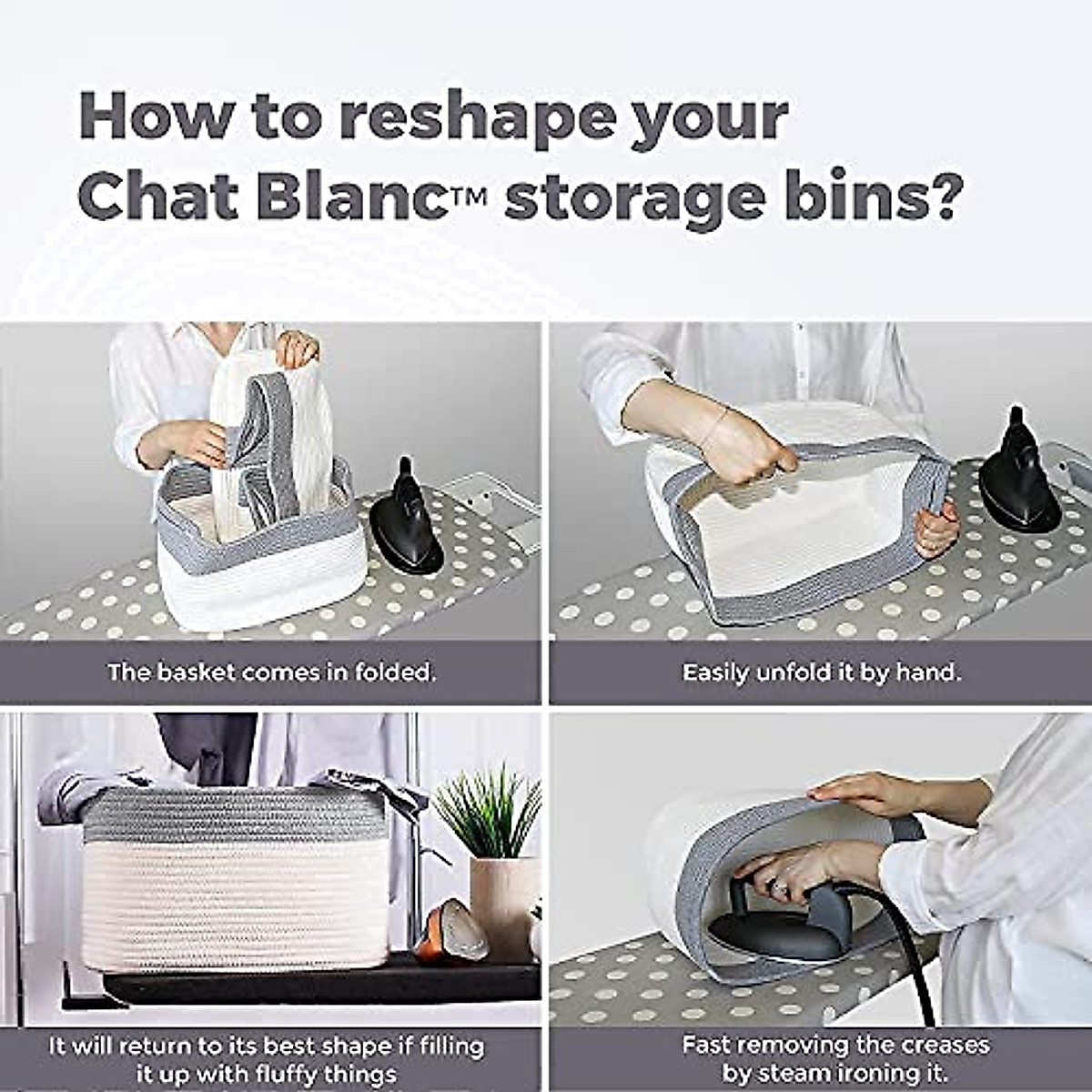 Cotton Rope Basket for Storage | 15"x10"x9" Set of 3 White & Gray Medium Storage Baskets for Organizing with Handles works as Cloth Baskets, Blanket Basket, Big Woven Laundry Basket or Toy Bin like Wicker Laundry Baskets