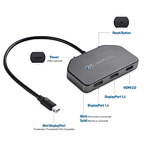 Cable Matters 101065, Mini DisplayPort/DisplayPort Splitter (2 DP + 1 HDMI), DP MST Hub with 2X DisplayPort and 1x HDMI for Windows, NOT Compatible with macOS