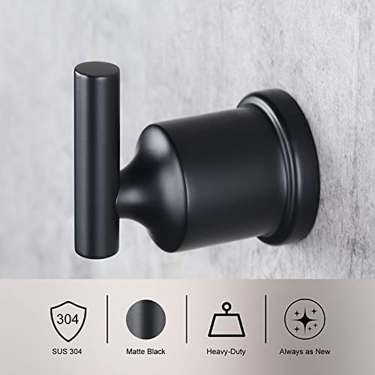 WOWOW Bathroom Towel Hook Black 304 Stainless Steel Towel Hook for Bathroom Coat Robe Clothes Hook Wall Mounted Modern Hand Towel Hook 2 Pack