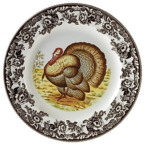 Spode Woodland 10.5" Dinner Plates, (Set of 4) - Turkey Design, Thanksgiving Tableware - Fine Earthenware, Dishwasher & Microwave Safe, Classic Floral Pattern - Hunting Cabin, Lodge, Cottage Décor