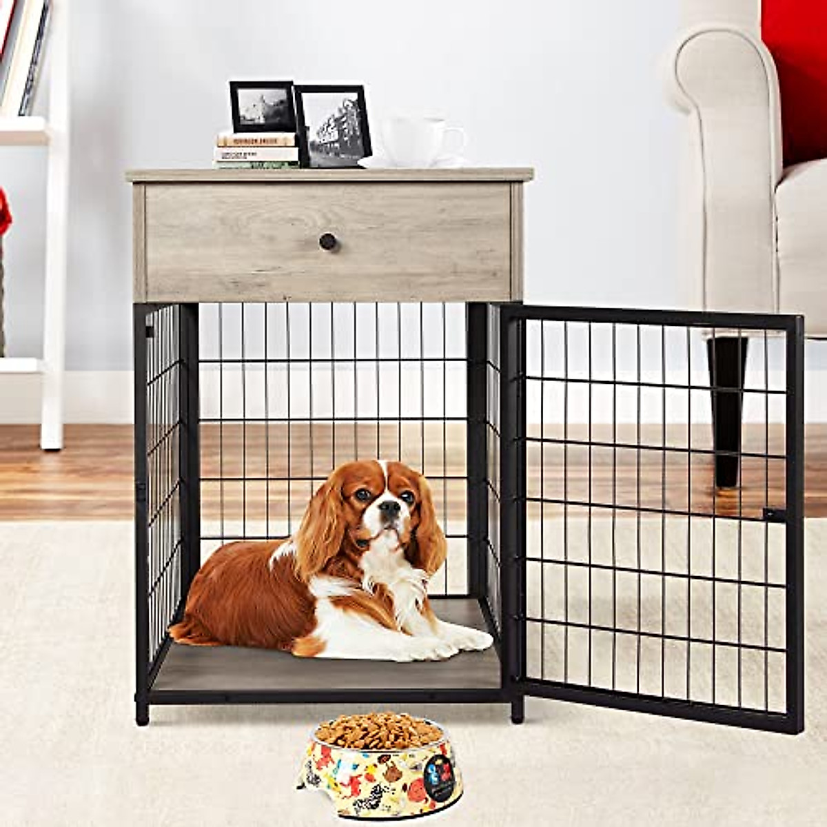 IDEALHOUSE Furniture Dog Crates, Style Wood Kennel End Table, House Indoor Use, Chew-Proof, Flip Top Storage, Casual Home Wooden Pet Crate, Crate Side Grey