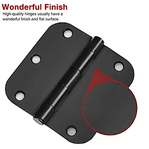 30 Pack Matte Black Door Hinges 3.5 x 3.5 Inch, Rounded Interior Door Hinges with 5/8"Radius, Heavy-Duty Black Hinges for Doors Standard Bedroom Office Door Hardware Removable Pin,Farmhouse,Shed,Gate
