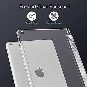 Fintie Case with Built-in Pencil Holder for iPad 6th / 5th Generation - Lightweight SlimShell Cover with Translucent Frosted Back, Supports Auto Wake/Sleep for iPad 9.7 Inch 2018/2017, Marble White