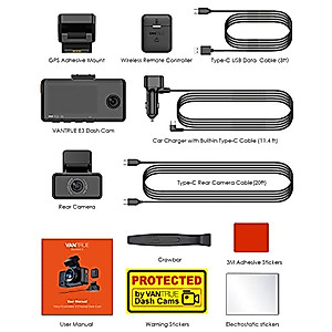 Vantrue E3 2.5K 3 Channel Front and Rear Inside Dash Cam, 3 Way WiFi GPS Dash Camera for Car, 1944P+1080P+1080P, Voice Control, IR Night Vision, 24Hrs Parking Mode, Motion Detection, Support 512GB Max