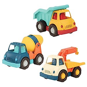 Battat- Wonder Wheels- 3-Piece Toy Truck Set – Dump Truck, Tow Truck, Cement Truck – Toy Construction Vehicles- Recyclable Materials – 1 year +