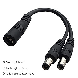 DZYDZR 5pcs 5.5mm x 2.1mm Y Splitter Cable 1 Female to 2 Male Splitter 2 Way DC Power Cable for LED Strip - CCTV Camera - Car - Monitors