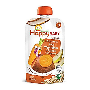 Happy Baby Organics Hearty Meals Stage 3 Baby Food, Root Vegetables & Turkey with Quinoa, 4 Ounce (Pack of 16)