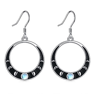 WINNICACA 925 Sterling Silver Moonstone Dangle Drop Earrings Moon Earrings Moon Phase Earrings for Women Moon Moonstone Jewelry Gifts for Women Girlfriend Birthday
