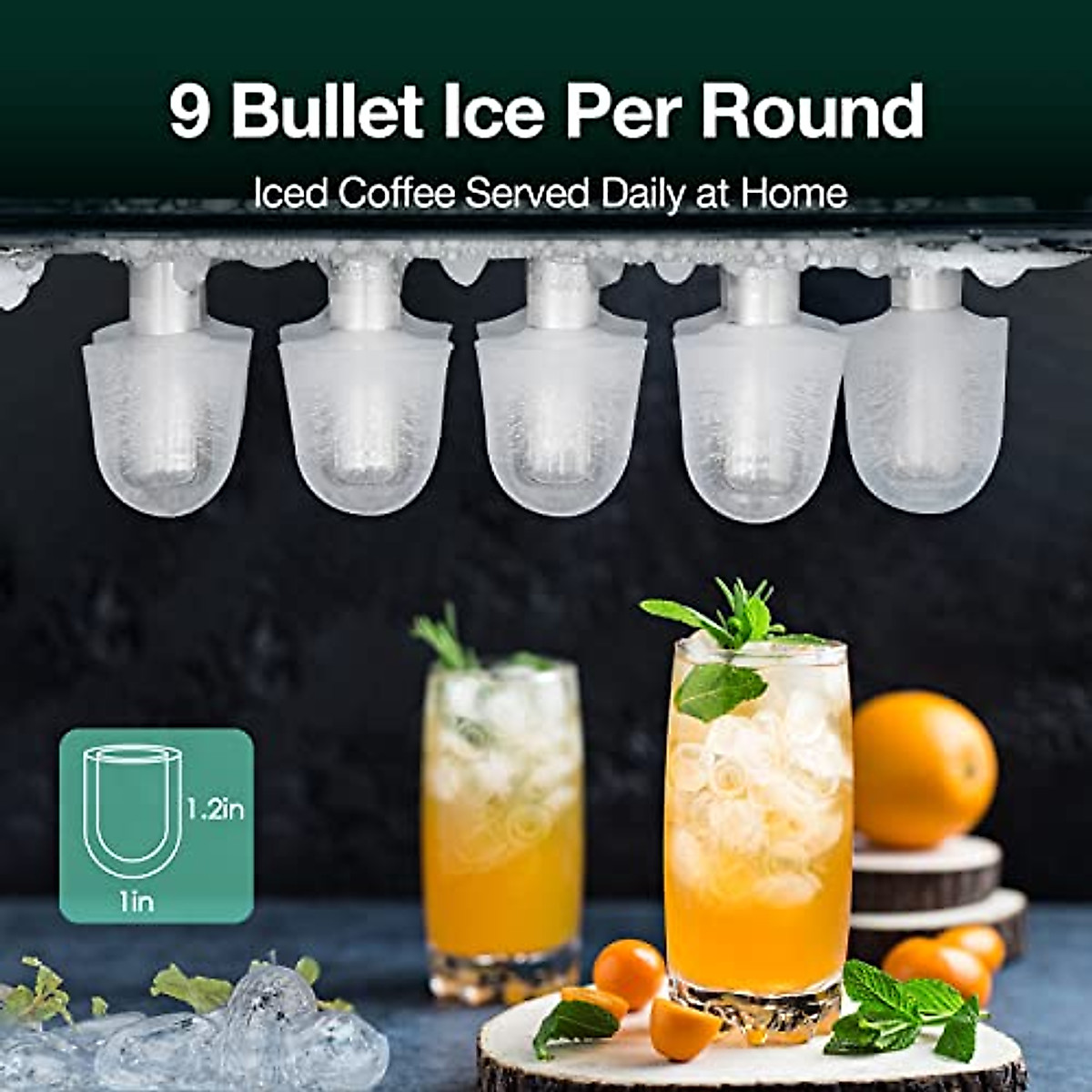 Ice Maker Countertop, Fast Ice Making in 6 Mins 9 Bullet-Shaped Ice, 26.5lbs/24Hrs, Portable Ice Maker Machine with Self-Cleaning, Scoop, Bags and Basket, for Home/Kitchen/Office/Bar/Party