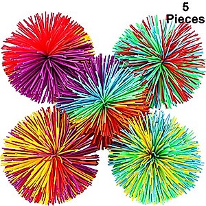 5 Pieces Monkey Stringy Balls Sensory Fidget Stringy Balls Soft Rainbow Pom Bouncy Stress Balls with Storage Bag, Multicolor (2.75 Inch 5 Pieces)