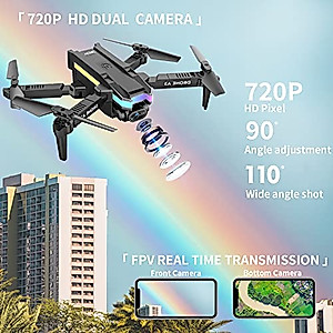 RiskOrb Mini LED Drone with 720P HD Dual Camera for Kids/Teens/Adults,360° Flips,Trajectory Flight,Hand Gesture Photo/Video,Toys Gifts for Boys Girls Beginners, A3 Foldable RC Quadcopter, 2 Batteries
