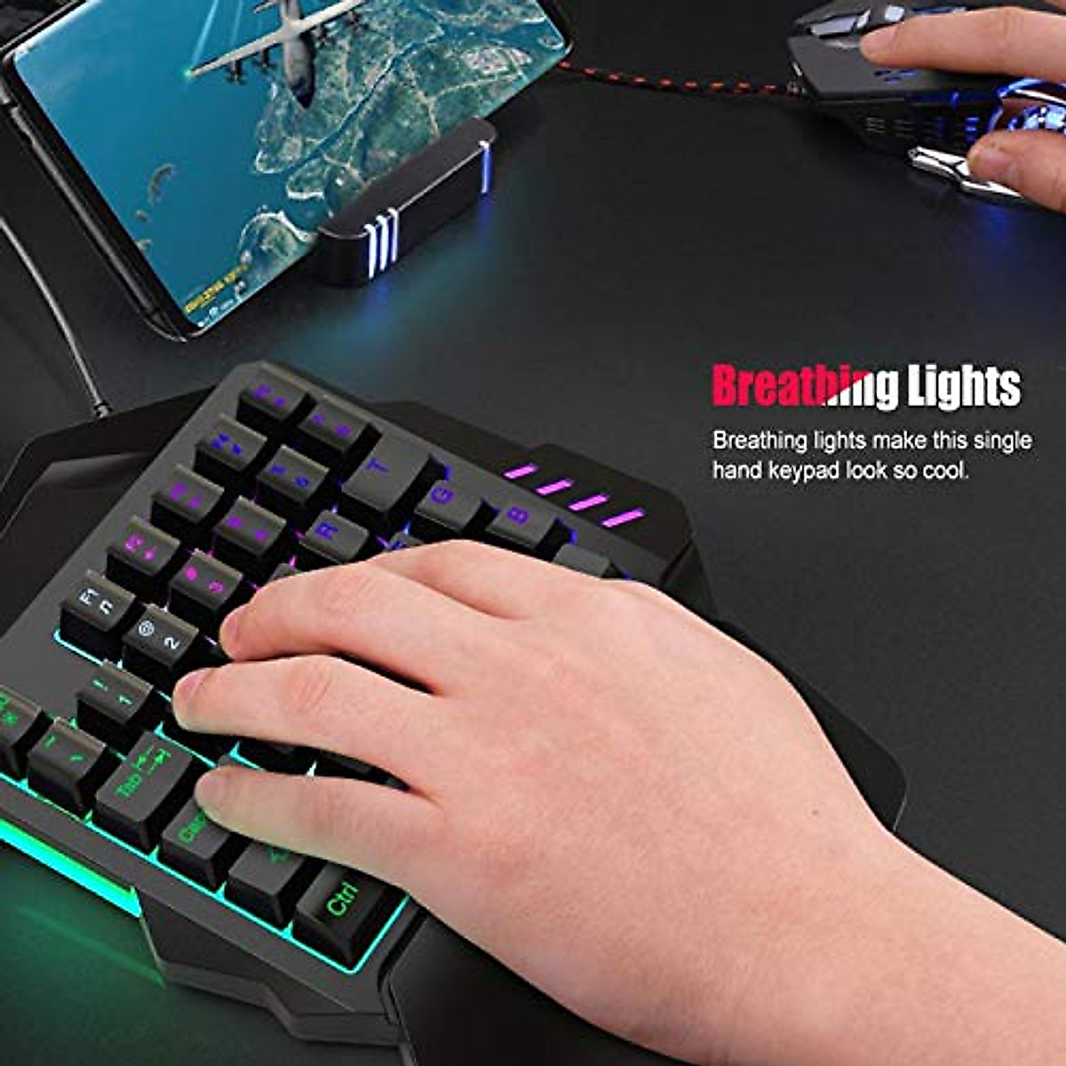 ciciglow One Handed Gaming Keyboard, RGB Backlit 35 Keys Membrane Keypad with FN Keys, Mini Ergonomic Gaming Controller for PC Gamer