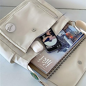 Messenger Crossbody Bag for Women - Nylon Vintage Aesthetic Cute Canvas Tote (Black)