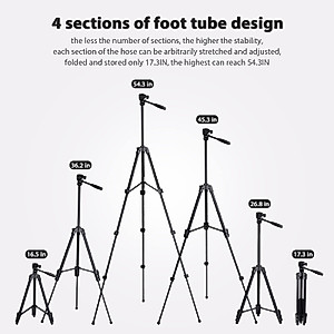 GEEKOTO Phone Tripod,55 inches Aluminum Camera/Mobile Phone Tripod with Carrying Bag with a Maximum Load of 6.6 pounds,Portable Tripod for Photography and Video Recording Black