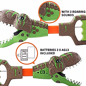 DINOBROS Dinosaur Chomper Toys for Kids with 3 Roar Sounds and Light Jurassic Dinosaurs Grabber Claw T-Rex Reacher Robot Hand Pincher Dino Snapper