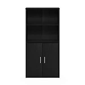 Furinno Pasir Storage Cabinet with 2 Open Shelves and 2 Doors, Black Oak