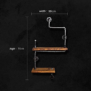 FOTEE Industrial Pipe Shelf Bracket, 2 Tiers Retro Wall Mounted Floating Shelf, Wood Look DIY Storage Shelving Bookshelf, Farmhouse Bathroom Shelving for Room/Kitchen/Office,Black