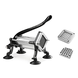 New Star Foodservice 43204 Commercial Grade French Fry Cutter with Suction Feet, 1/2 Inch and 3/8 Inch Blades, Limited Edition Black
