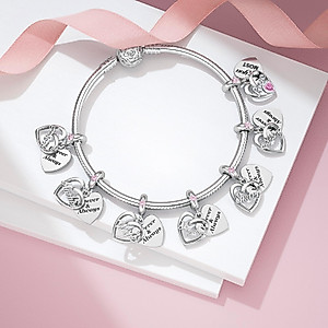 JIAYIQI Present for Wife, Wife Charm for Pandora Charms Bracelet 925 Sterling Silver Forever Always Love Charms with Cubic Zircon for Women Birthday Christmas Valentine's Day Present