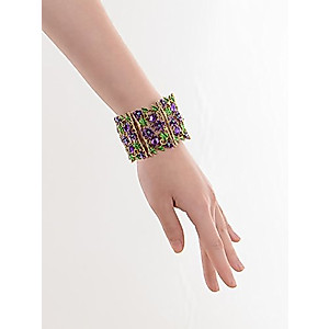 Alilang Antique Hollow Vintage Floral Topaz Crystal Rhinestone Flower Garden Bracelet Bangle Cuff, Purple Amethyst Flowers