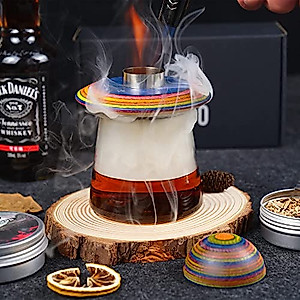 SITOO Cocktail Smoker, Old Fashioned Cocktail Smoker Kit w/Wood Chips, UFO Drink Smoker for Cocktails, Wine, Whiskey and Bourbon (Rainbow Wood)