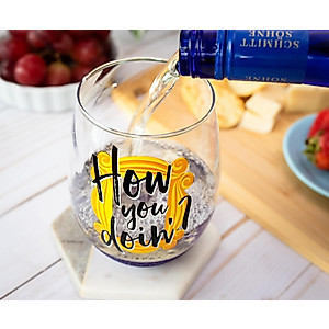 Silver Buffalo Friends How You Doin? Teardrop Stemless Wine Glass | Holds 20 Ounces