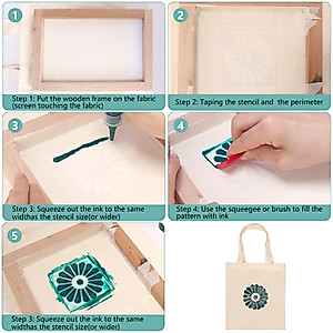 Caydo 37 Pieces Kids Screen Printing Kit includes Wood Silk Screen Printing Frame, 25 Stencils, 4 Paints, 3 Squeegees, Bags, Apron, Tape and Gloves