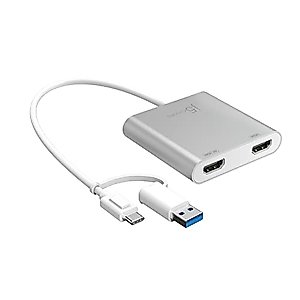 j5create USB-C to Dual HDMI Multi-Monitor Adapter with USB Type-A convertor | 4K + 2K | Compatible with Windows and Mac (JCA365)