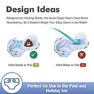 Leekalos One Size Adjustable Reusable Swim Diaper Boys & Girls, Swim Diapers for Baby Shower Gifts & Swimming Lessons, Pack of 3 (Fish, Giraffe, Whale, Small)