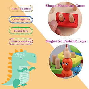 QYBZOKL Montessori Toys for 2 Year Old Boys Girls,Wooden Sorting & Stacking Toy, Magnetic Fishing Game for Toddlers,Preschool Educational Learning Toy for Kids Ages 3 4 5 6+, Birthday Gifts
