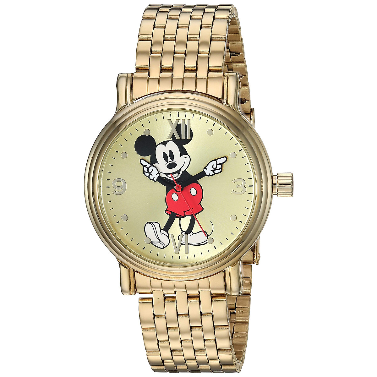 Disney Mickey Mouse Adult Vintage Articulating Hands Analog Quartz Watch, Gold/Gold/Gold