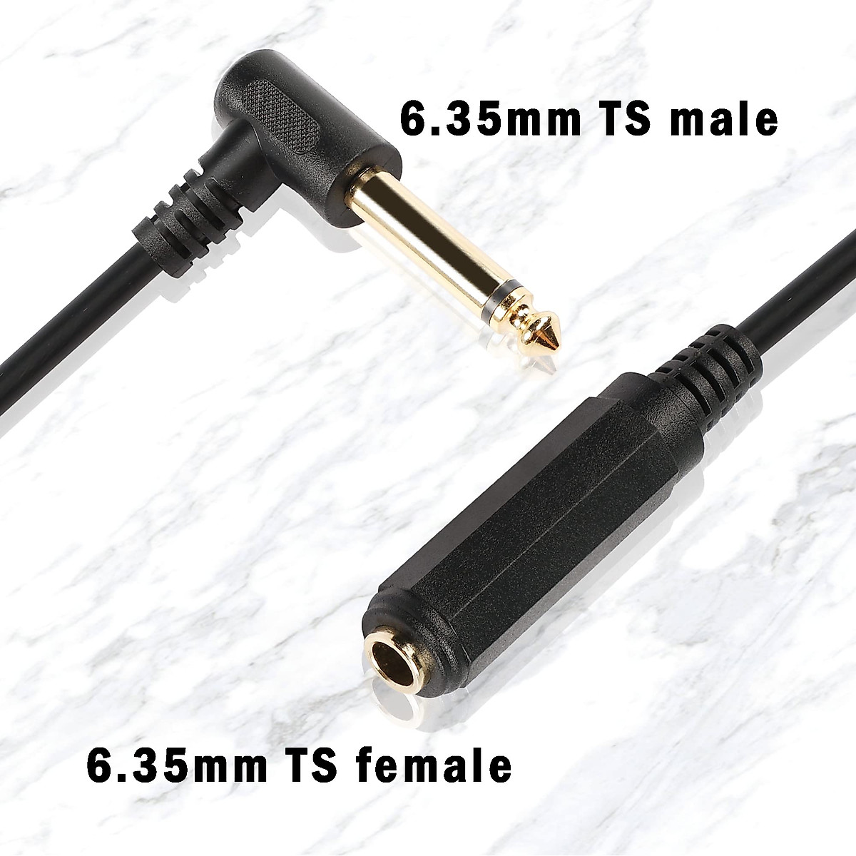 PNGKNYOCN Right Angle 1/4 TS Guitar Cable 90 Degree 6.35mm Mono Male to Female Extension Cable for Amplifiers,Guitars,Pianos,Home Theater Equipment Etc. （50cm）
