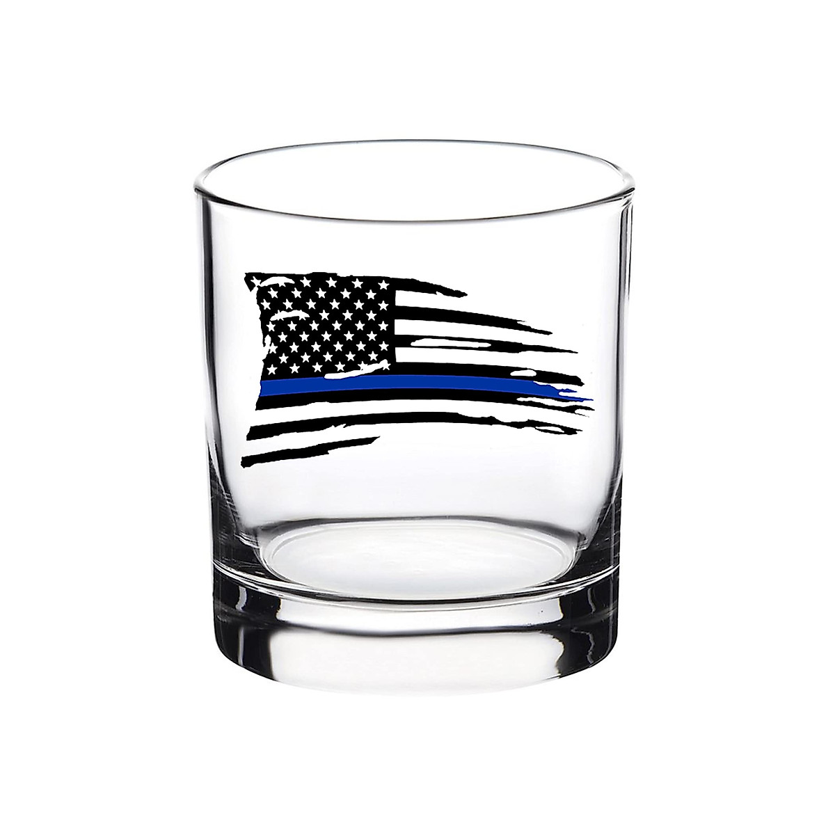 Rogue River Tactical Tattered Thin Blue Line Old Fashioned Whiskey Glass Drinking Cup Gift For Police Officer Law Enforcement