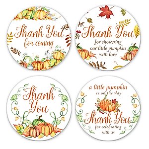 Thank You Baby Shower Stickers - Set of 80 Thank You for Coming Stickers, Preprinted Bridal Shower stickers, Birthday Party Favor Sticker, Self Adhesive Flat Sheet 2 Inch Round Labels LemonTheme Party (Pumpkin)