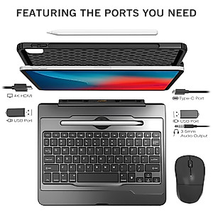 CHESONA for iPad Pro 11 Case with Keyboard, Air 5th Generation Case with Keyboard 10.9-inch, 5-in-1 Typc-C & USB Hub, 7 Color Backlit - Smart Keyboard for iPad Pro 11 Inch, Air 5th, Air 4th, Black