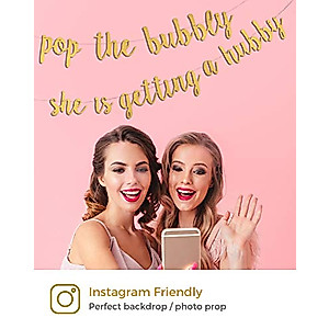 Party101 Gold Glitter Pop the Bubbly She's Getting a Hubby Banner - Bachelorette Decorations - Engagement Party, Bridal Brunch, Bachelorette Party, Mimosa Bar, Wedding Shower - Bride Decorations