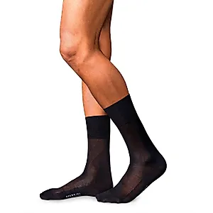 FALKE Men's No. 4 Dress Socks, Silky Soft, Breathable, Quick Drying, Pure Silk, Designer Crew Length Stockings, Black (Black 3000), 8-9, 1 Pair