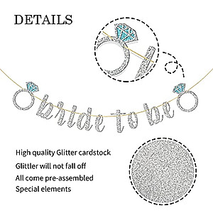 WeBenison Glitter Bride to Be Banner, Bride Shower Party Supplies, Engagement Bachelorette Wedding Party Decorations Silver