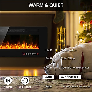 BREEZEHEAT 50 inch Electric Fireplace Wall Mounted/Freestanding-Ultra Thin Fireplace Inserts for Living Room with Heater, Remote Control, Touch Screen, Led Flame, 8H Timer, 750w/1500w