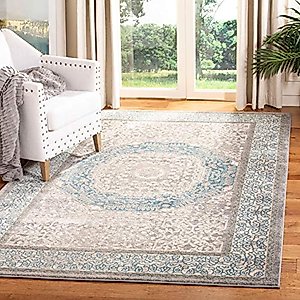 SAFAVIEH Sofia Collection 6'7" x 9'2" Light Grey/Blue SOF365A Vintage Oriental Distressed Non-Shedding Living Room Bedroom Dining Home Office Area Rug
