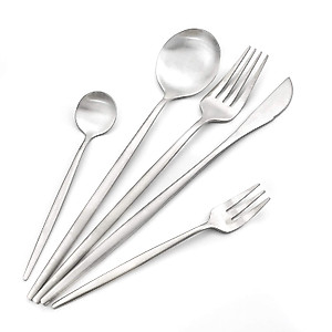 PILER 30-Piece Dinner Knife Fork Spoon Salad Fork Teaspoon Set, Stainless Steel Flatware, For 6 Bright Silver
