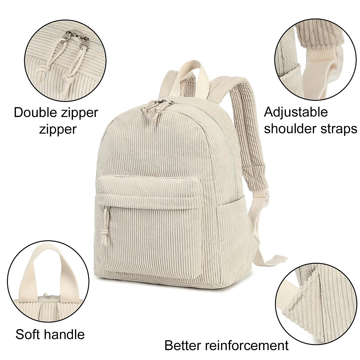 LEDAOU Mini Backpack Women Girls Corduroy Casual Bookbags Cute Small Backpack Purse Fashion Lightweight Daypack School Travel Bag 2PCS