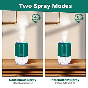 Small Humidifiers for Bedroom, 200ml Quiet Cool Mist Humidifiers for Home Nursery Indoor Plants, Mini Air Humidifier Auto Shut-off Double Mist Humidifier for Car Office Desktop, Dark Green