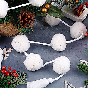 Jecery 65.6 FT Christmas Pompoms Garlands Yarn Felt Ball Pom Pom Garland with Tassel Handmade Hanging Ball Banner for Xmas Holiday Tree Home Wall Room Decorations, 8 Pieces 8.2 FT 18 Balls (White)